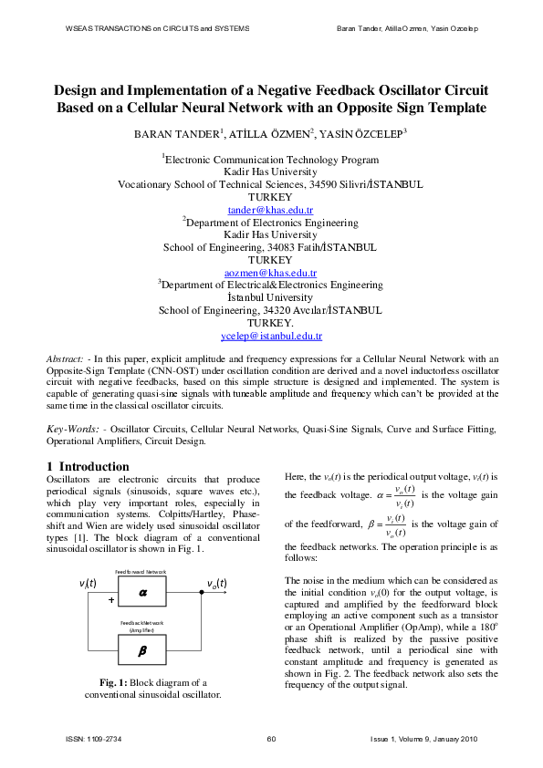 (PDF) Design and implementation of a negative feedback oscillator circuit based on a cellular ...
