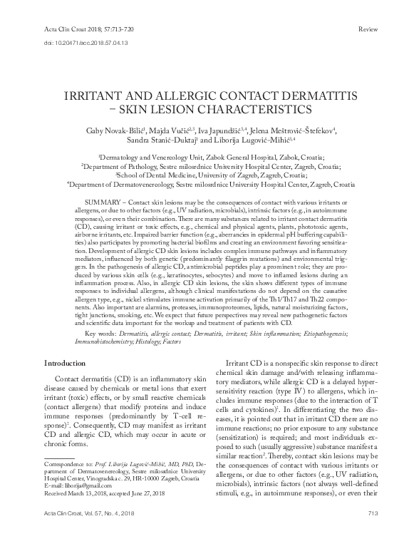 (PDF) Irritant and Allergic Contact Dermatitis – Skin Lesion ...
