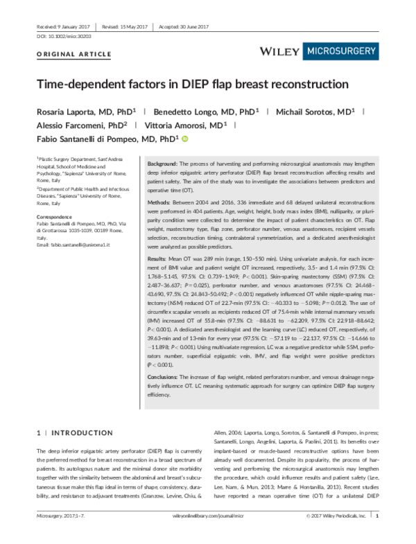 (PDF) Time-dependent factors in DIEP flap breast reconstruction