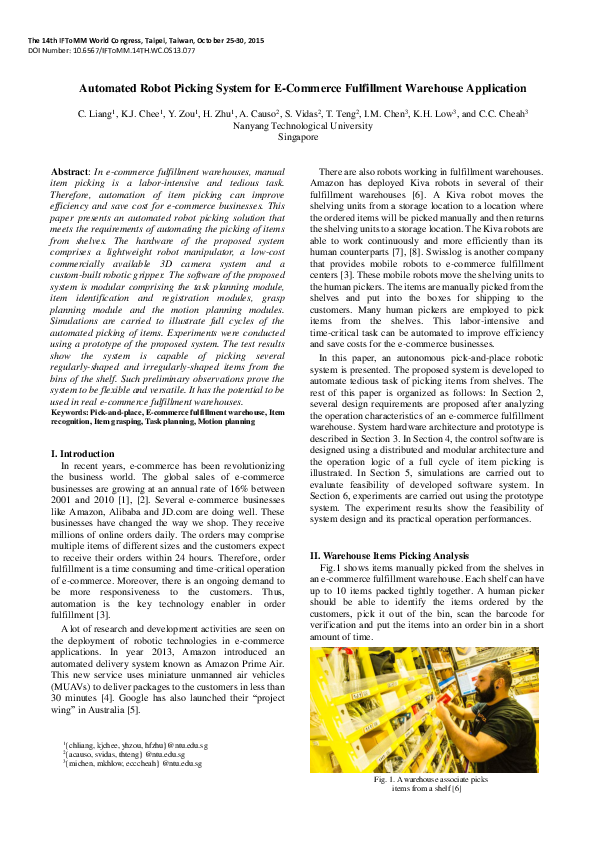 (PDF) Automated Robot Picking System for E-Commerce Fulfillment ...