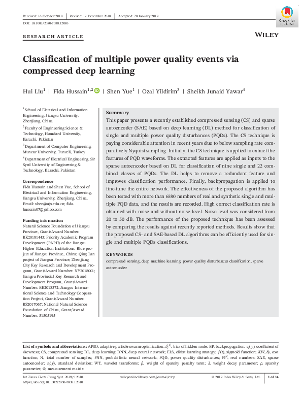 Pdf Classification Of Multiple Power Quality Events Via Compressed Deep Learning