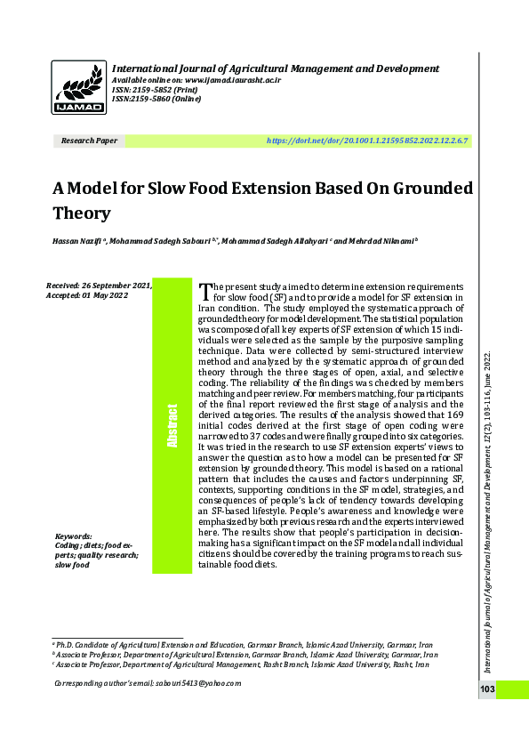 (PDF) A Model for Slow Food Extension Based On Grounded Theory