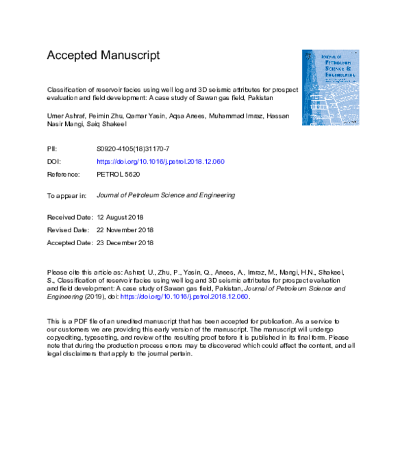 Pdf Classification Of Reservoir Facies Using Well Log And 3d Seismic Attributes For Prospect