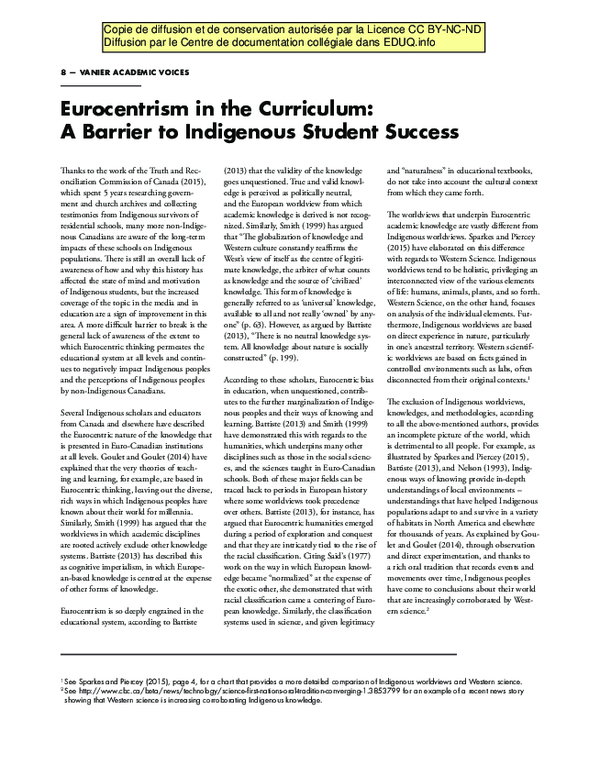 (PDF) Eurocentrism in the Curriculum: A Barrier to Indigenous Student ...