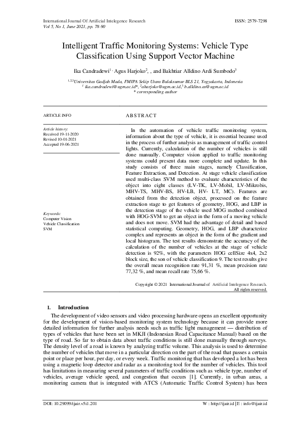 (PDF) Intelligent Traffic Monitoring Systems: Vehicle Type Classification Using Support Vector ...