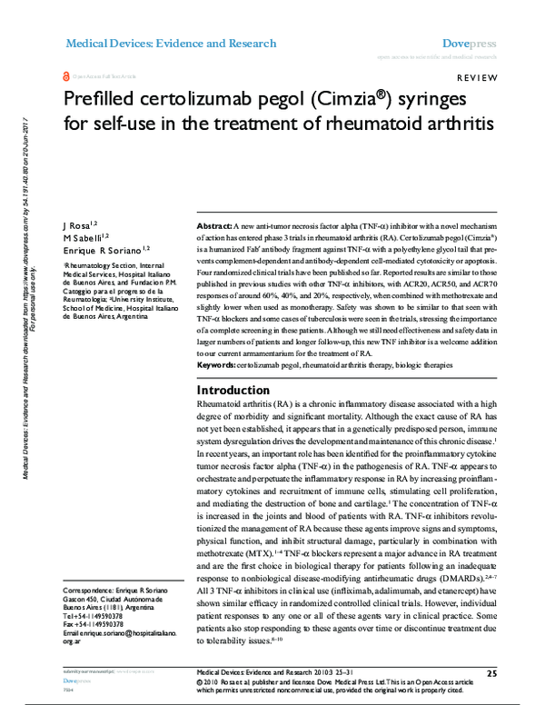 (PDF) Prefilled certolizumab pegol (Cimzia®) syringes for self-use in ...