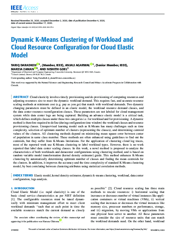 (PDF) Dynamic K-Means Clustering of Workload and Cloud Resource Configuration for Cloud Elastic ...