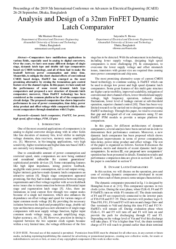 (PDF) Analysis and Design of a 32nm FinFET Dynamic Latch Comparator