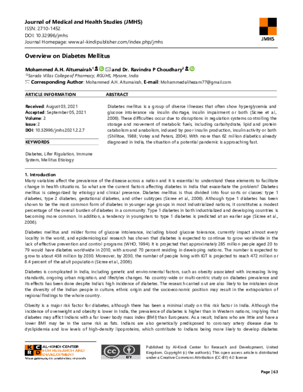 (PDF) Overview on Diabetes Mellitus
