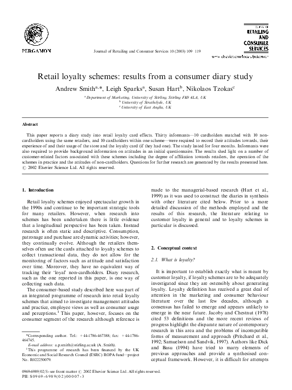 (PDF) Retail loyalty schemes: results from a consumer diary study