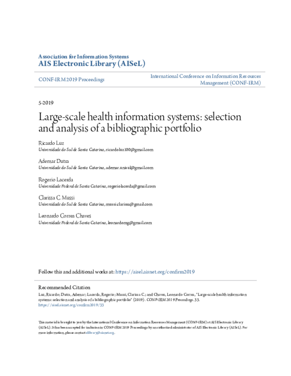 (PDF) Large-scale health information systems: selection and analysis of ...