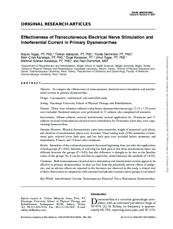 (PDF) Effectiveness of Transcutaneous Electrical Nerve Stimulation and ...