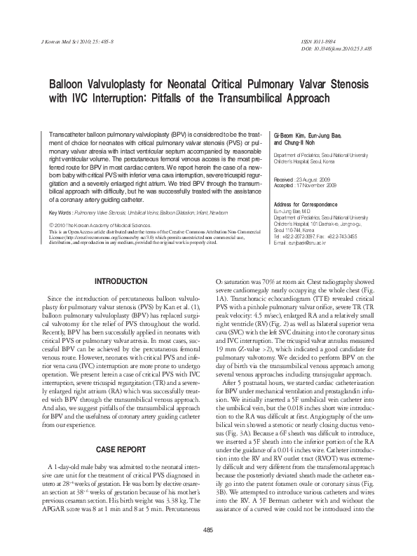 (PDF) Balloon valvuloplasty for neonatal critical pulmonary valvar ...