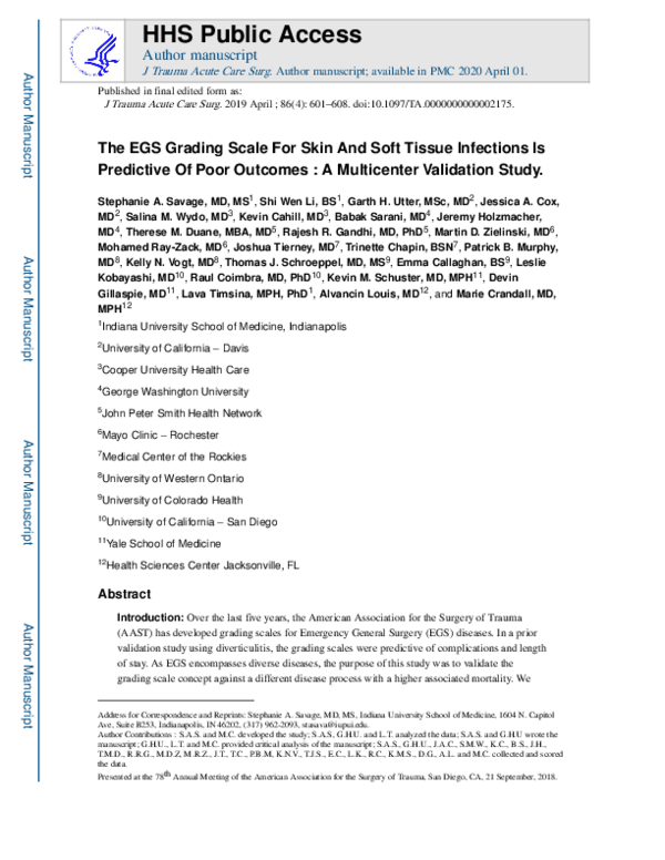 (PDF) The EGS grading scale for skin and soft-tissue infections is ...