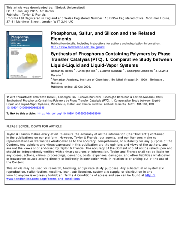 (PDF) Synthesis of Phosphorus Containing Polymers by Phase Transfer ...