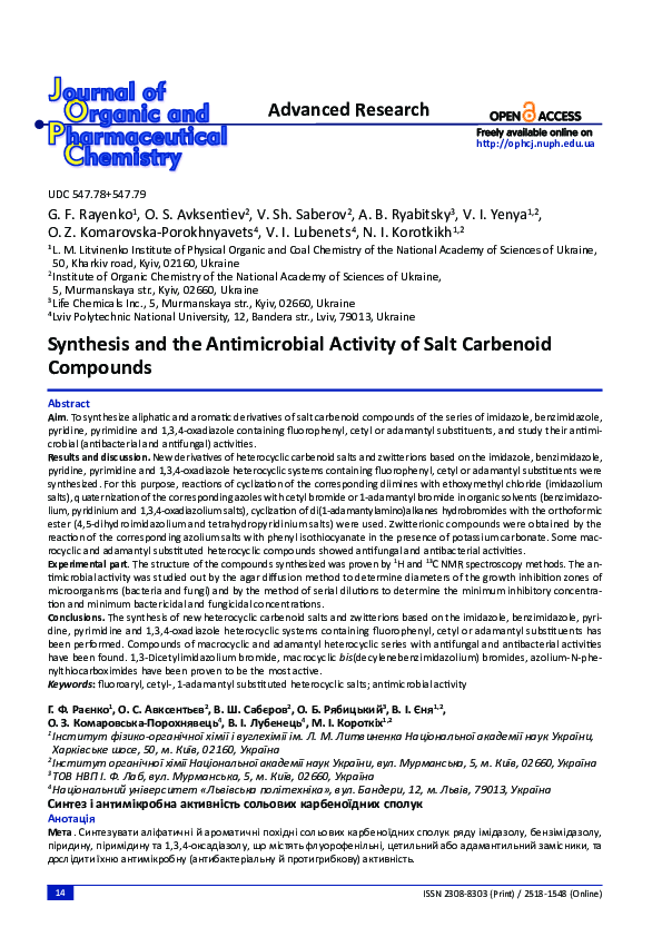 (PDF) Synthesis and the Antimicrobial Activity of Salt Carbenoid Compounds