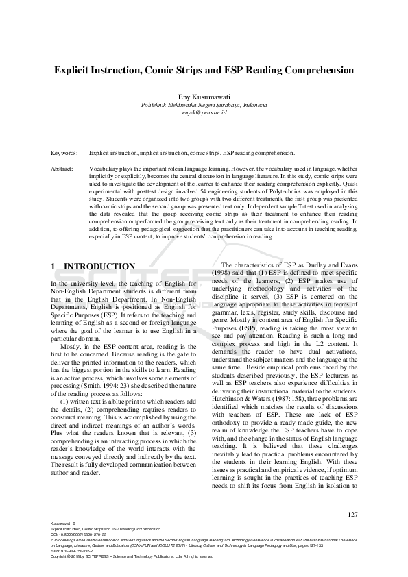 (PDF) Explicit Instruction, Comic Strips and ESP Reading Comprehension