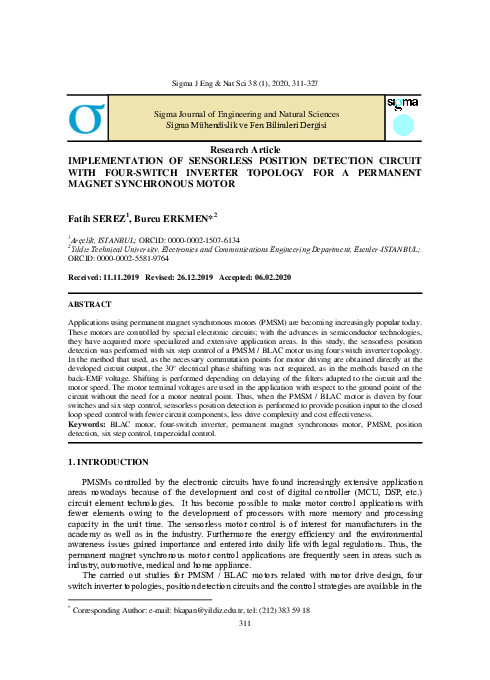 Pdf Implementation Of Sensorless Position Detection Circuit With Four Switch Inverter Topology