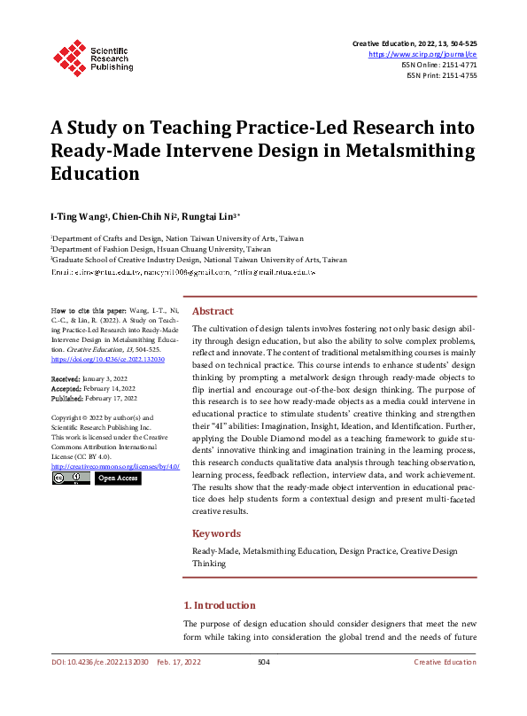 (PDF) A Study on Teaching Practice-Led Research into Ready-Made ...