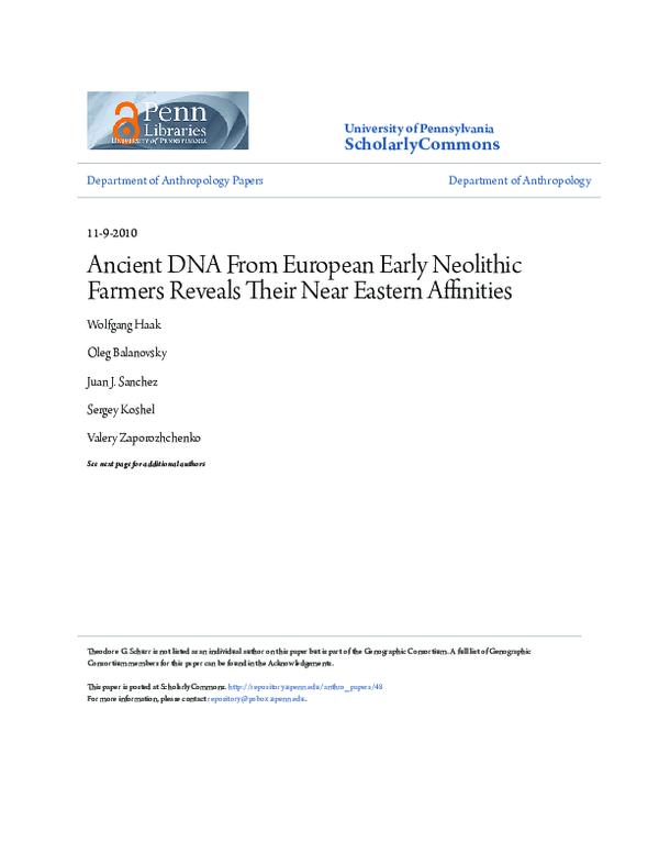 (PDF) Ancient DNA from European Early Neolithic Farmers Reveals Their ...