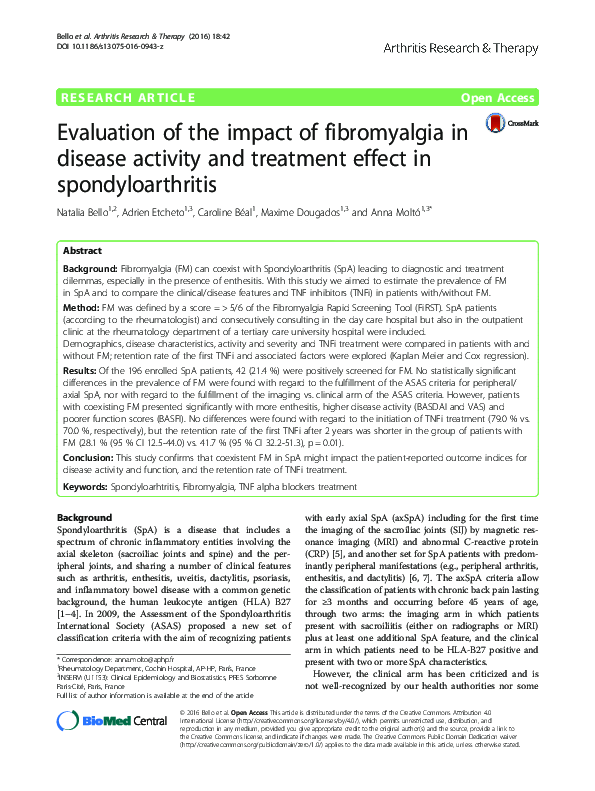 (PDF) Evaluation of the impact of fibromyalgia in disease activity and ...