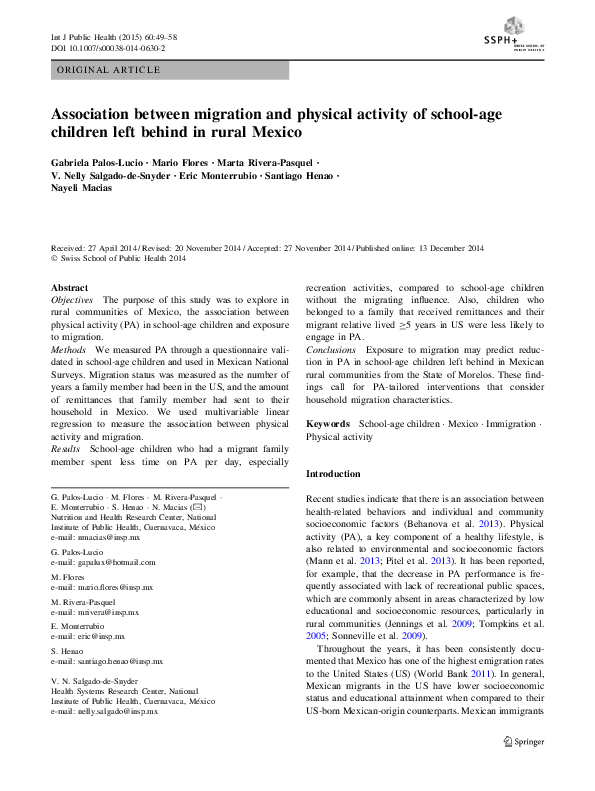 (PDF) Association between migration and physical activity of school-age children left behind in ...