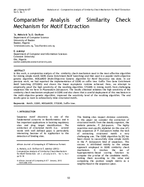 (PDF) Comparative Analysis of Similarity Check Mechanism for Motif Extraction