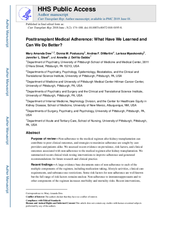 (PDF) Improving Posttransplant Medical Adherence: Insights and Strategies