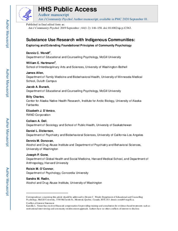(PDF) Substance Use Research with Indigenous Communities: Exploring and ...