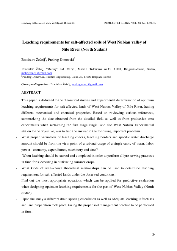 (PDF) Leaching requirements for salt-affected soils of West Nubian ...