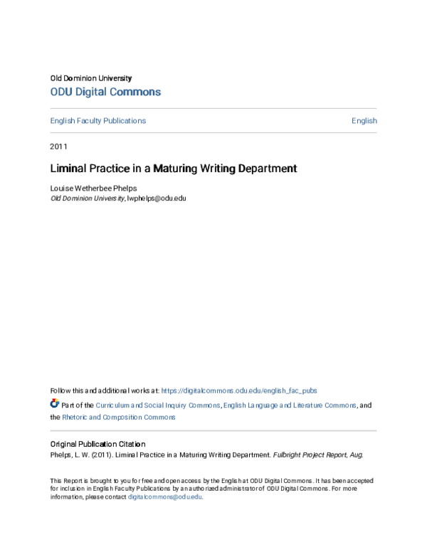 (PDF) Liminal Practice in a Maturing Writing Department