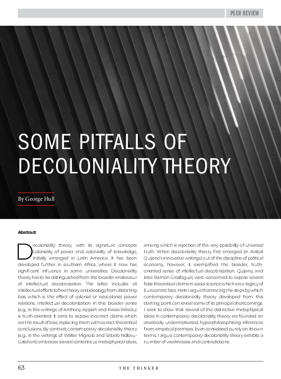 (PDF) Some Pitfalls of Decoloniality Theory