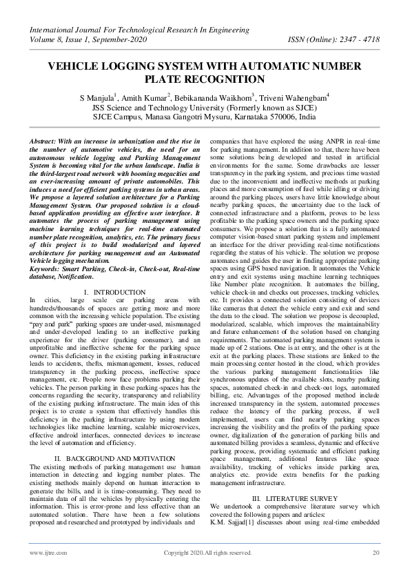 (PDF) Vehicle Logging System with Automatic Number Plate Recognition