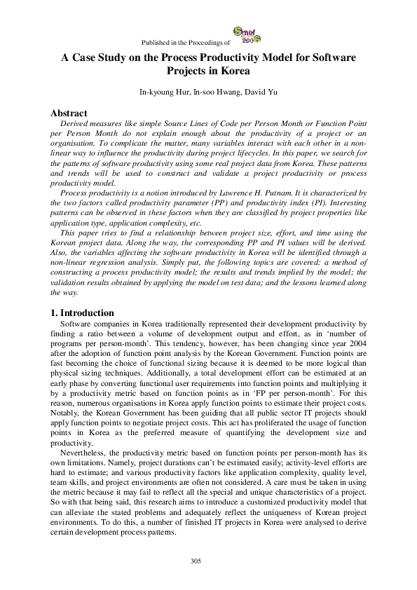 (PDF) A Case Study on the Process Productivity Model for Software ...