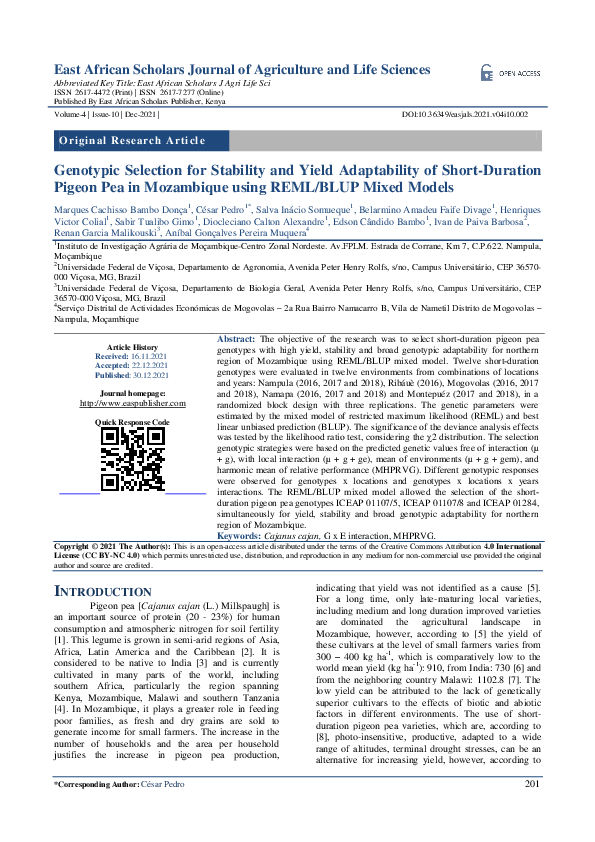 (PDF) Genotypic Selection for Stability and Yield Adaptability of Short-Duration Pigeon Pea in ...