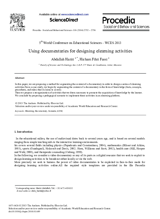 (PDF) Using Documentaries for Designing Elearning Activities