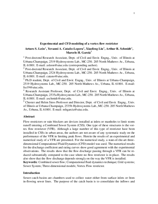 (PDF) Experimental and CFD Modeling of a Vortex Flow Restrictor