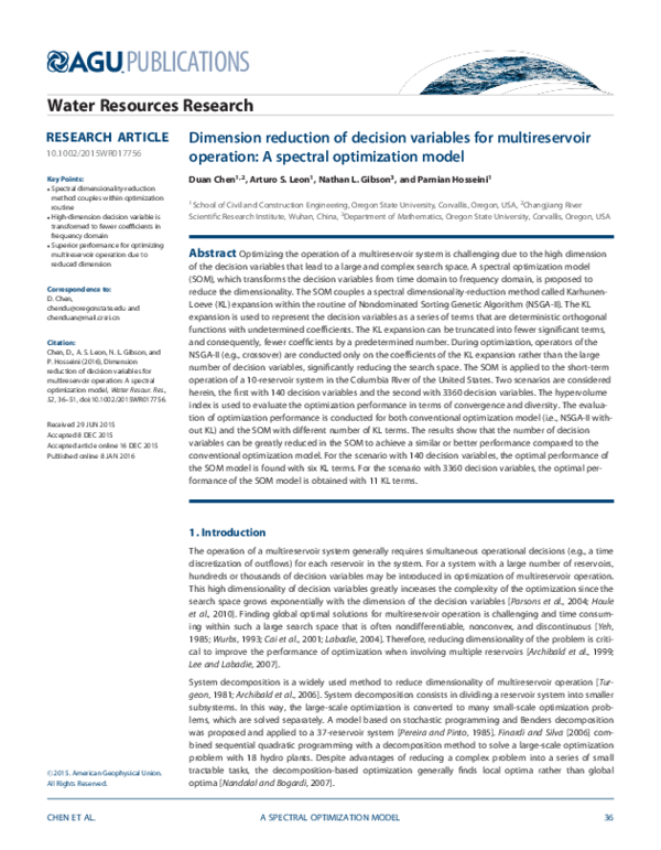 Pdf Dimension Reduction Of Decision Variables For Multireservoir Operation A Spectral
