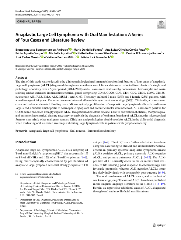 (PDF) Anaplastic Large Cell Lymphoma with Oral Manifestation: A Series ...