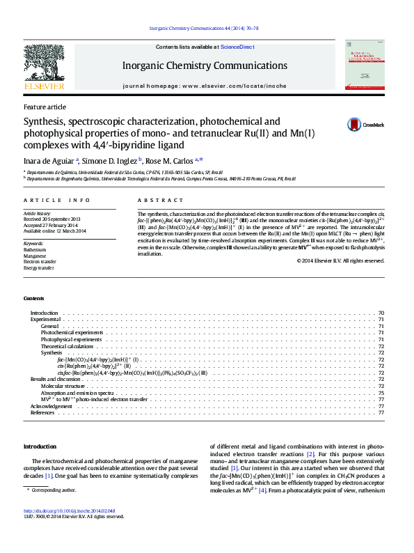 (PDF) Synthesis, spectroscopic characterization, photochemical and photophysical properties of ...