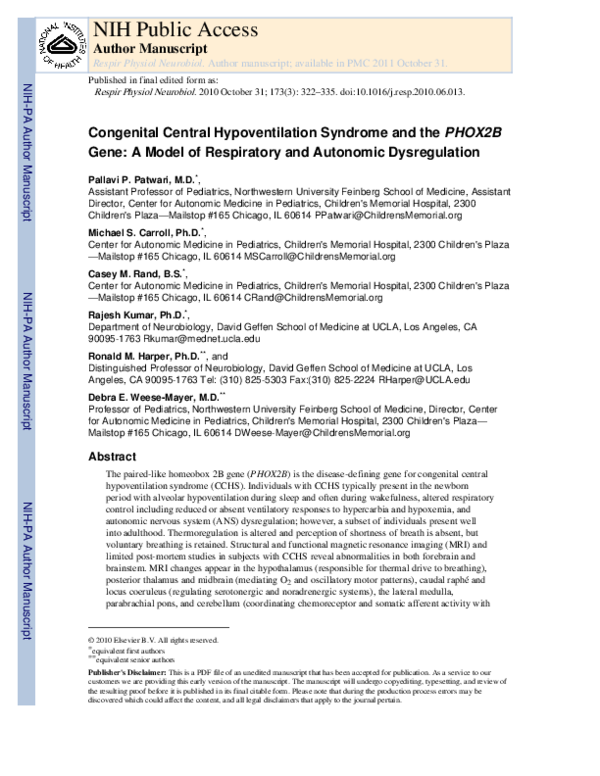 (PDF) Congenital central hypoventilation syndrome and the PHOX2B gene ...