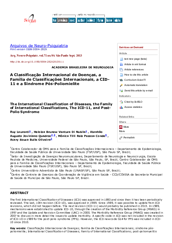 (PDF) A Classificacao Internacional de Doencas, a Familia de Classificacoes Internacionais, a ...