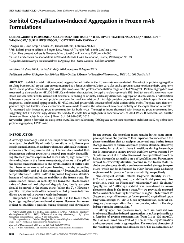 (PDF) Sorbitol Crystallization-Induced Aggregation in Frozen mAb ...