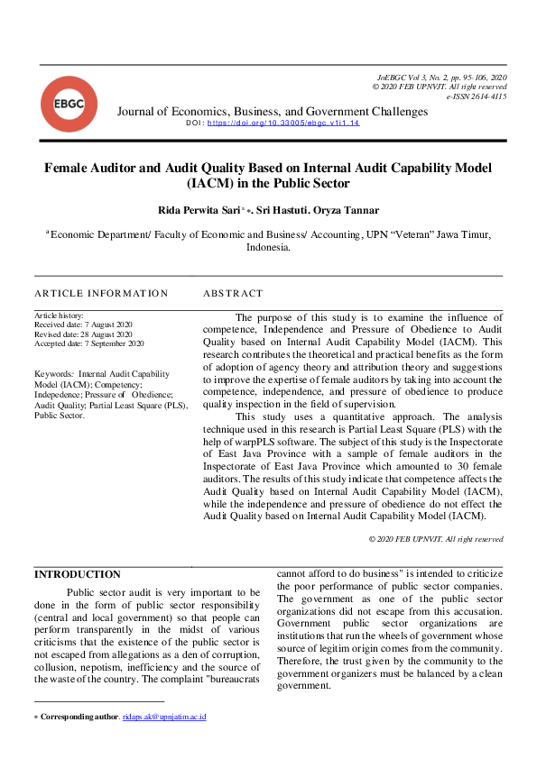 (PDF) Female Auditor and Audit Quality Based on Internal Audit ...