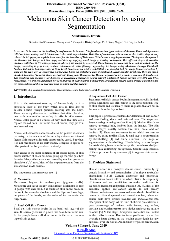 (PDF) Melanoma Skin Cancer Detection by using Segmentation