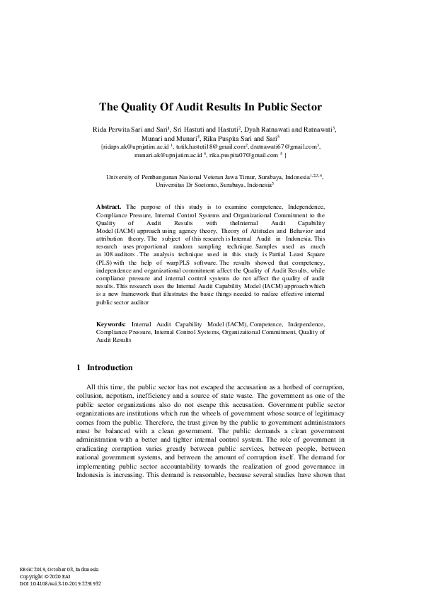 (PDF) The Quality Of Audit Results In Public Sector