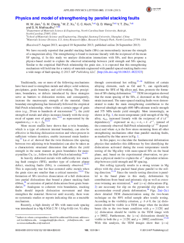 (PDF) Physics and model of strengthening by parallel stacking faults