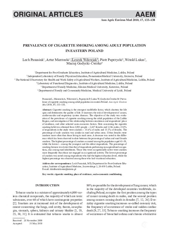 (PDF) Prevalence of cigarette smoking among adult population in eastern ...