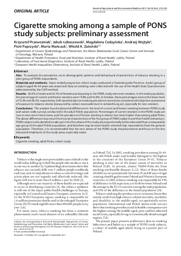 (PDF) Cigarette smoking among a sample of PONS study subjects ...