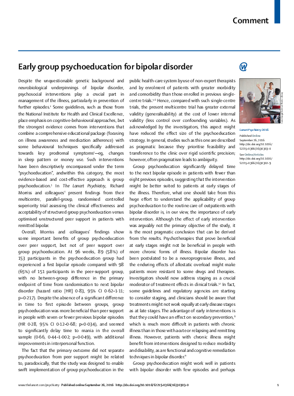 (PDF) Early group psychoeducation for bipolar disorder
